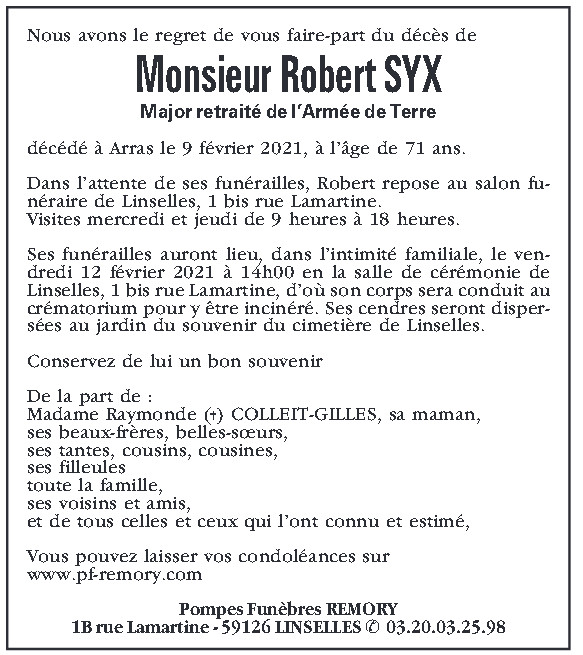 Avis de décès à Linselles - Eglise et cimetière